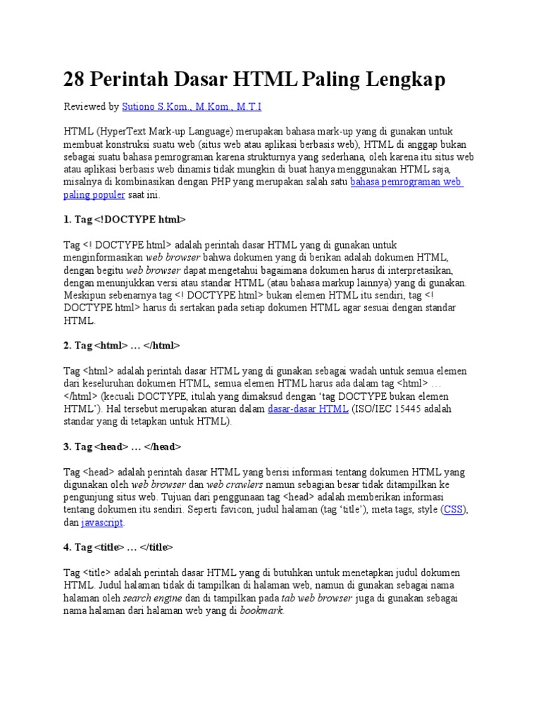 28 Perintah Dasar HTML Paling Lengkap | PDF
