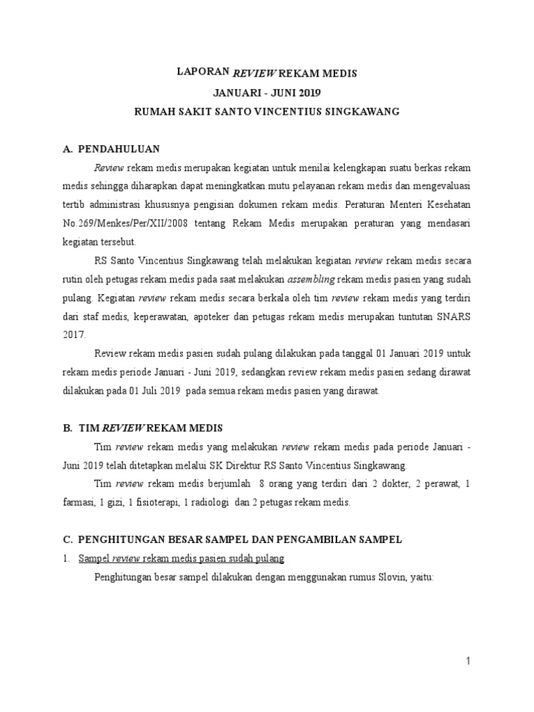 Review Rekam Medis RS Vincentius 2019 | PDF