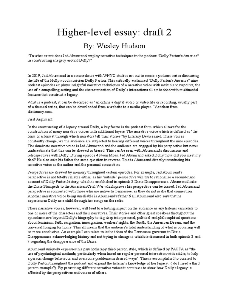 HL Essay Paper 1 Response (Draft B) | PDF | Dolly Parton | Narration