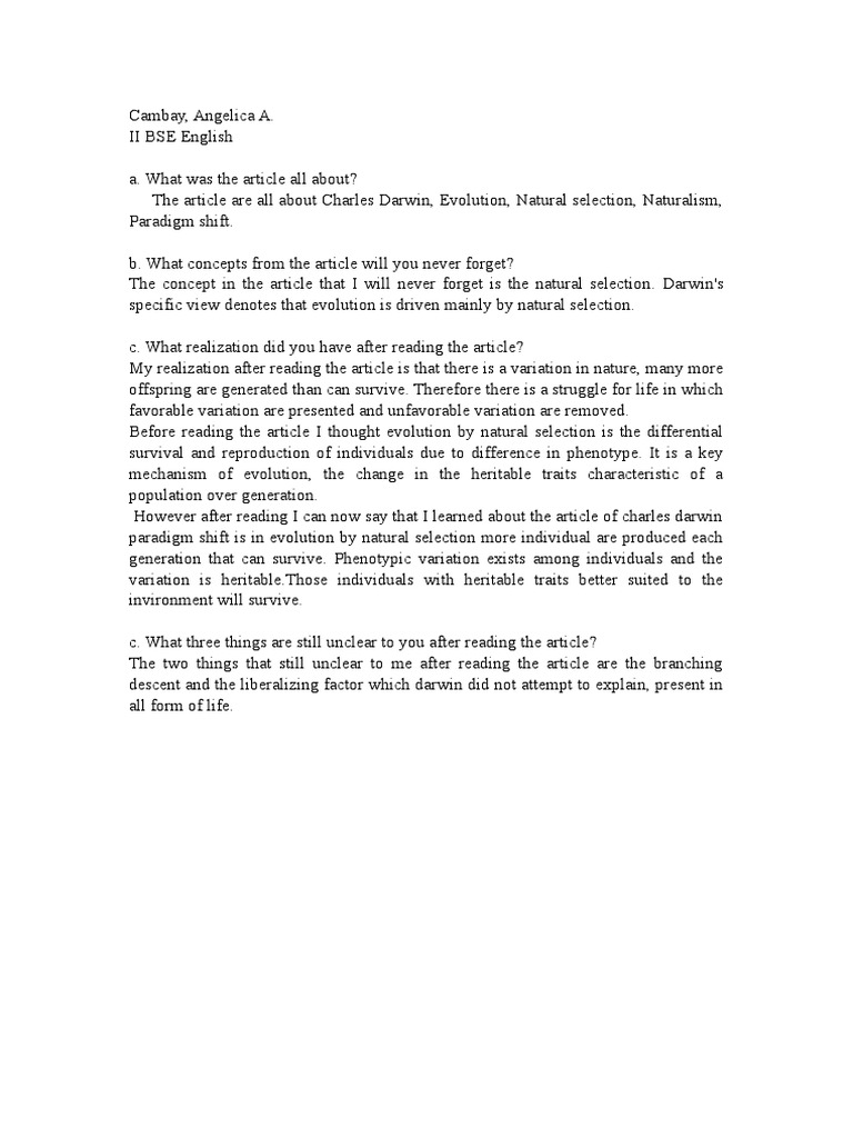 Activity 4 Charles Darwin Paradigm Shift | PDF