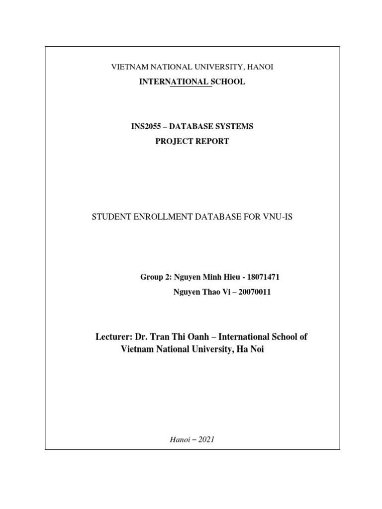 Student Enrollment Database For Vnu Is Report | PDF | Tuition Payments | Databases
