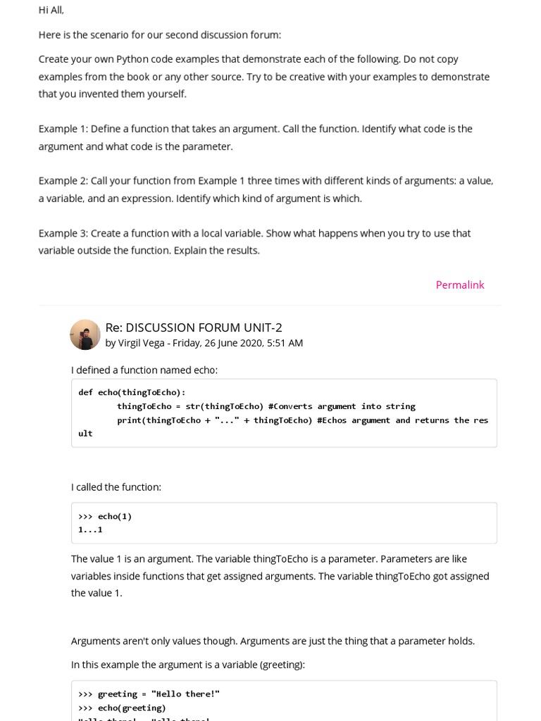 Cs 1101 - Ay2020-T5 - Discussion Forum Unit-2 | PDF | Parameter ...