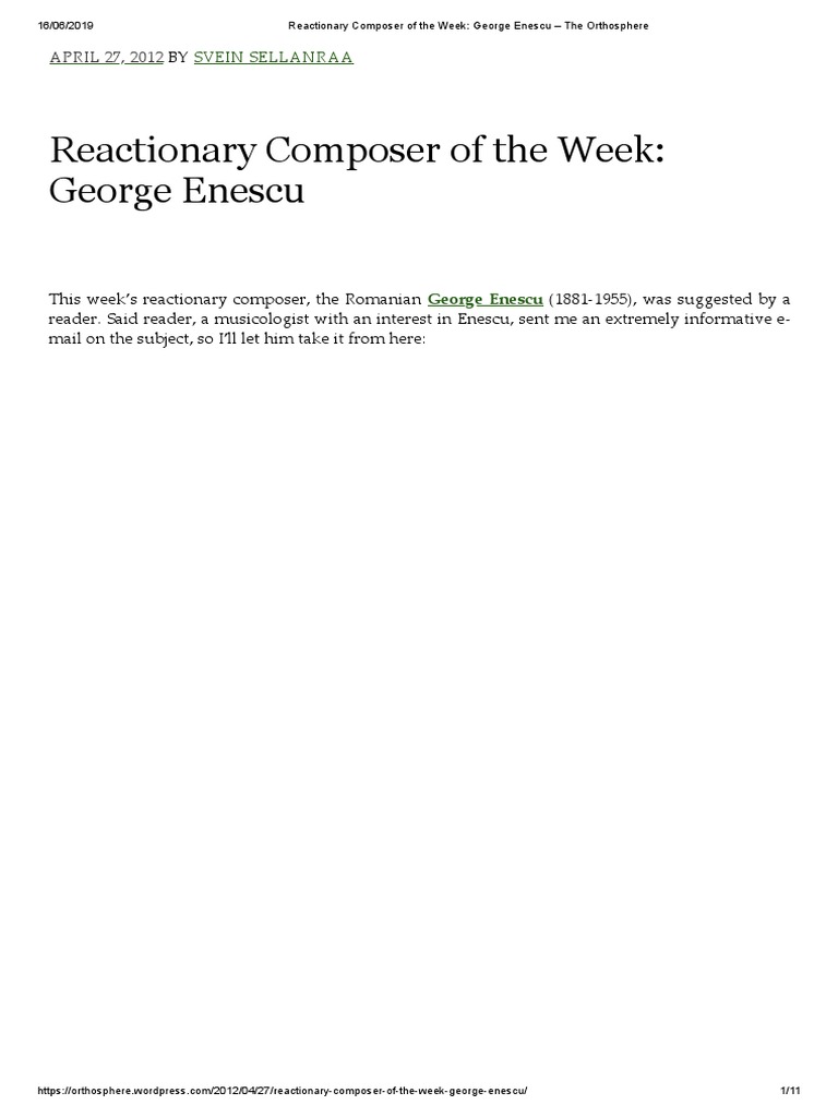 Reactionary Composer of The Week - George Enescu - The Orthosphere ...