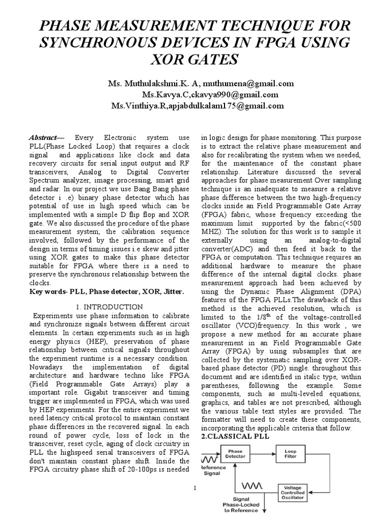 Phase Measurement Technique For Synchronous Devices in FPGA Using XOR ...