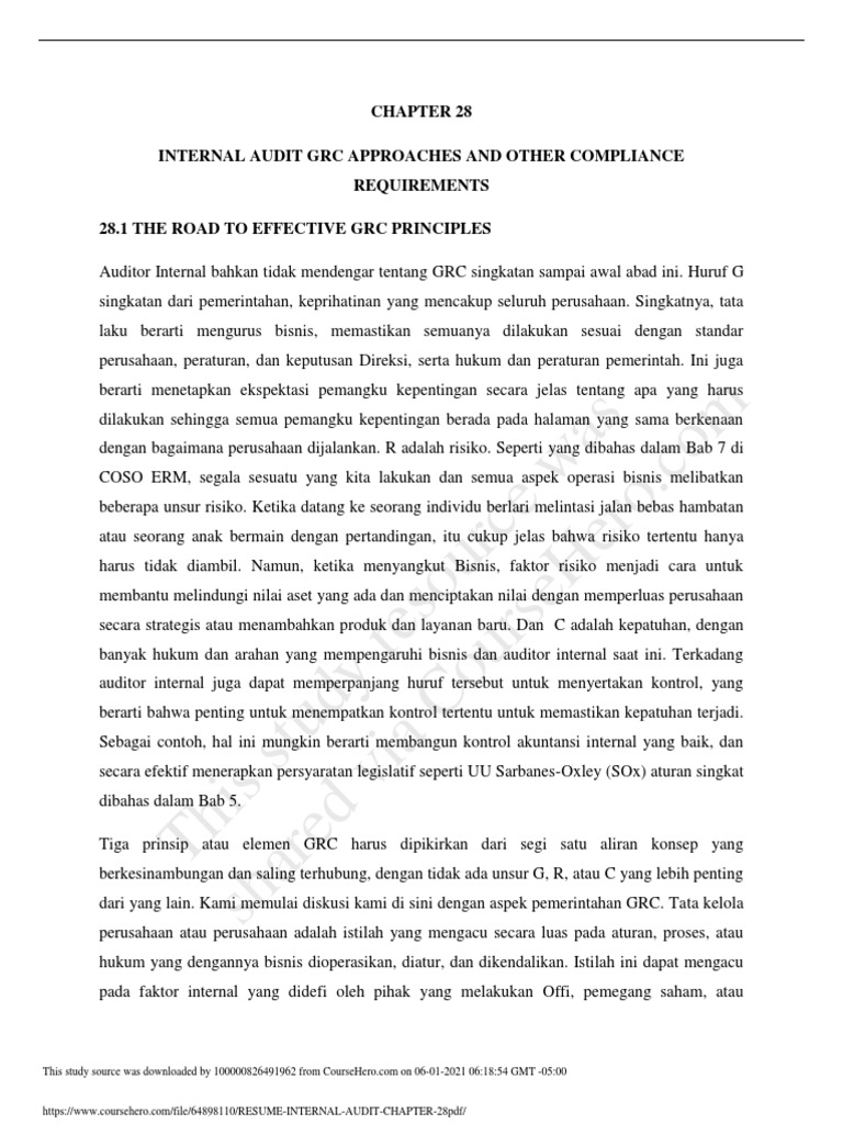Resume Internal Audit Chapter 28 PDF | PDF | Bisnis | Pengelolaan Keuangan & Uang
