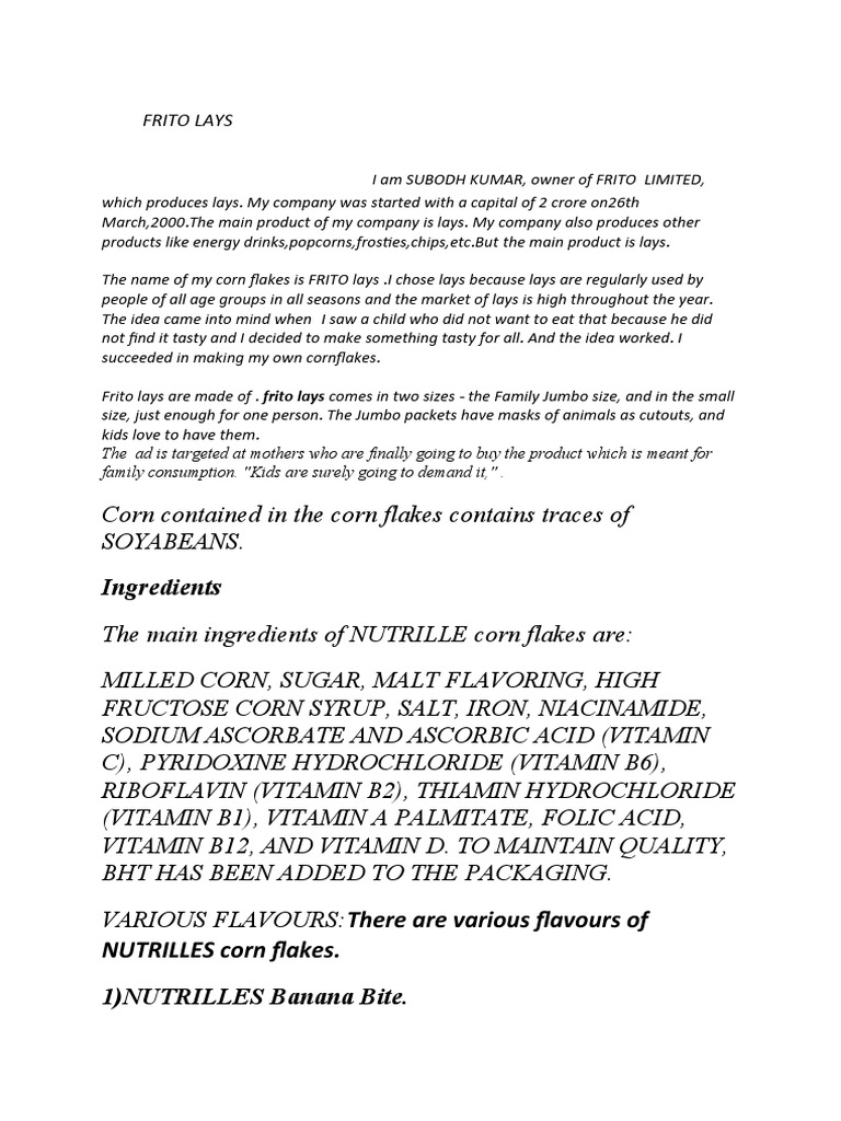 Ingredients: Frito Lays | PDF | Pricing | Vitamin C