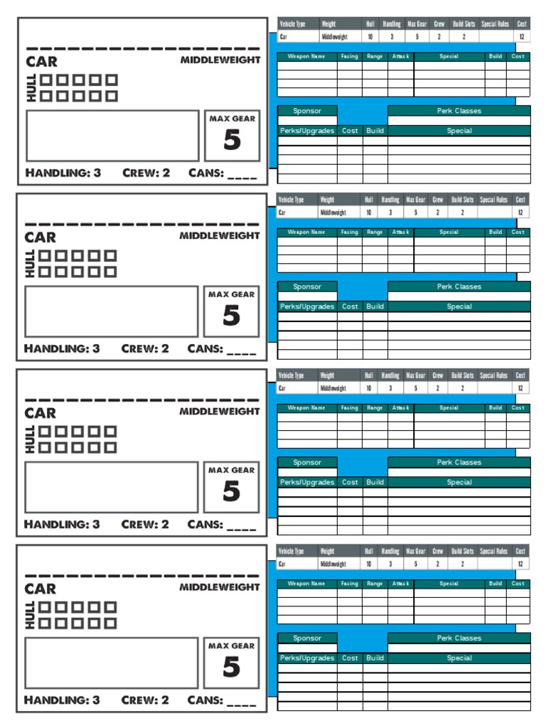 Gaslands Sheet - Cars | PDF