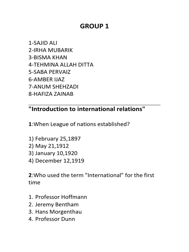 International Relations MCQs and Answers | PDF | Philosophical Theories ...