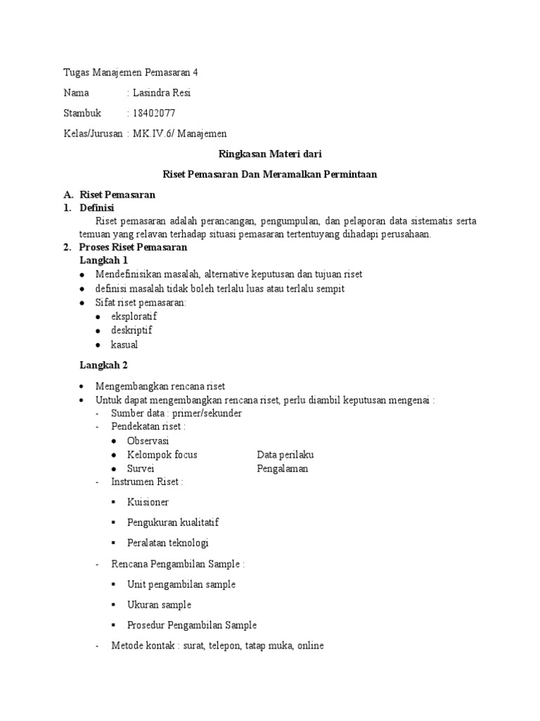Riset Pemasaran dan Peramalan Permintaan | PDF | Karier & Perkembangan ...