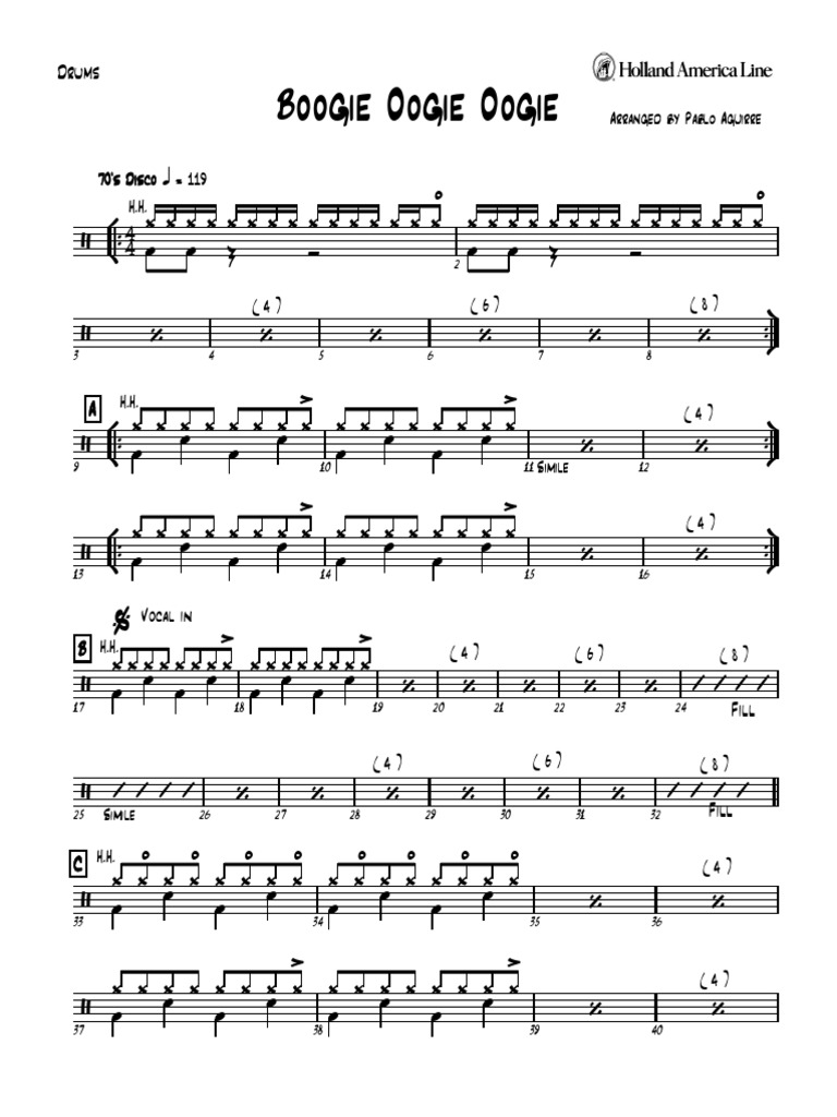 Boogie Oogie Oogie Drum Sheet Music | PDF | American Music | Music Of ...
