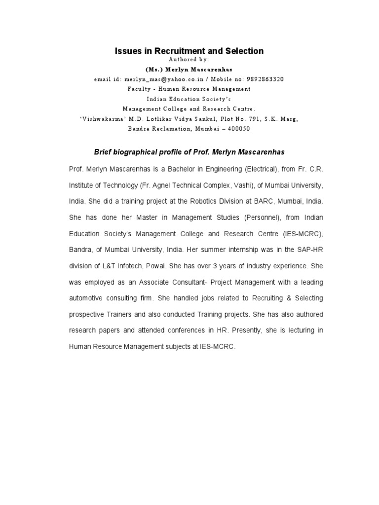 Issues in Recruitment and Selection | PDF | Recruitment | Validity ...