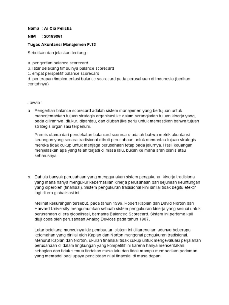 Ai Cia Felicka - Ak. Manajemen Tugas P13 | PDF | Karier & Perkembangan