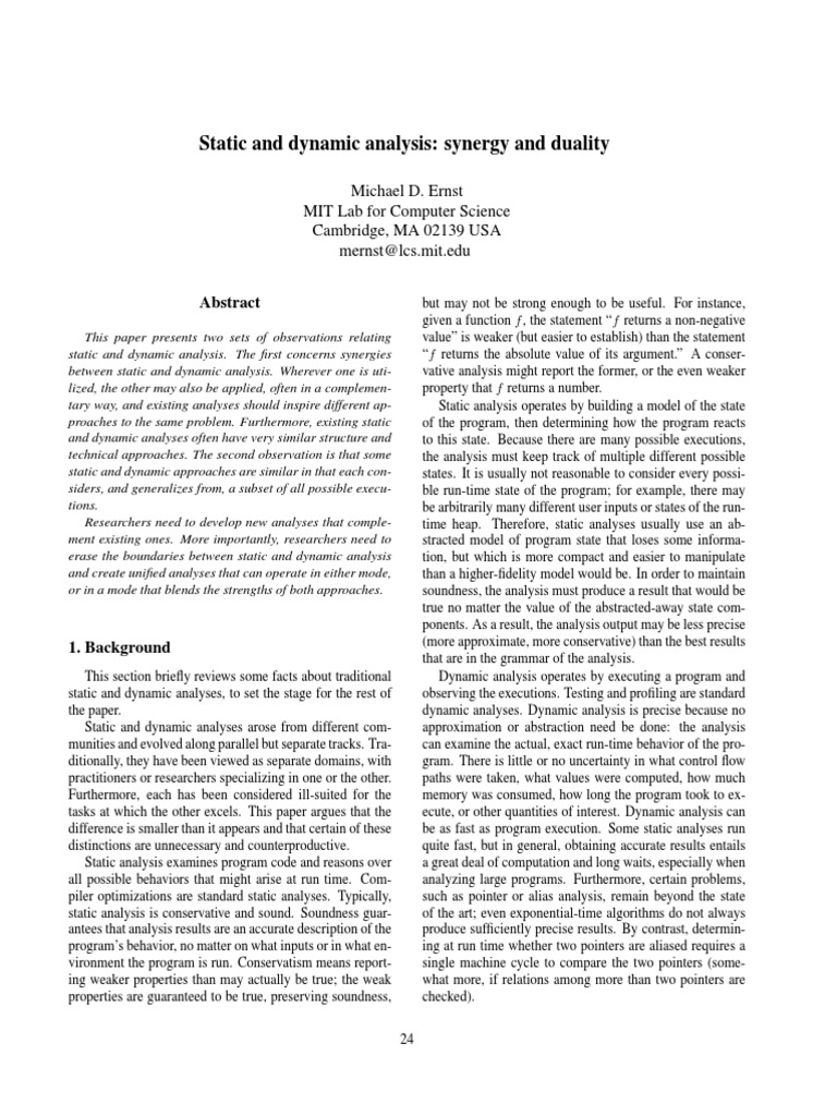Static and Dynamic Analysis Synergy and Duality | PDF | Program Optimization | Compiler