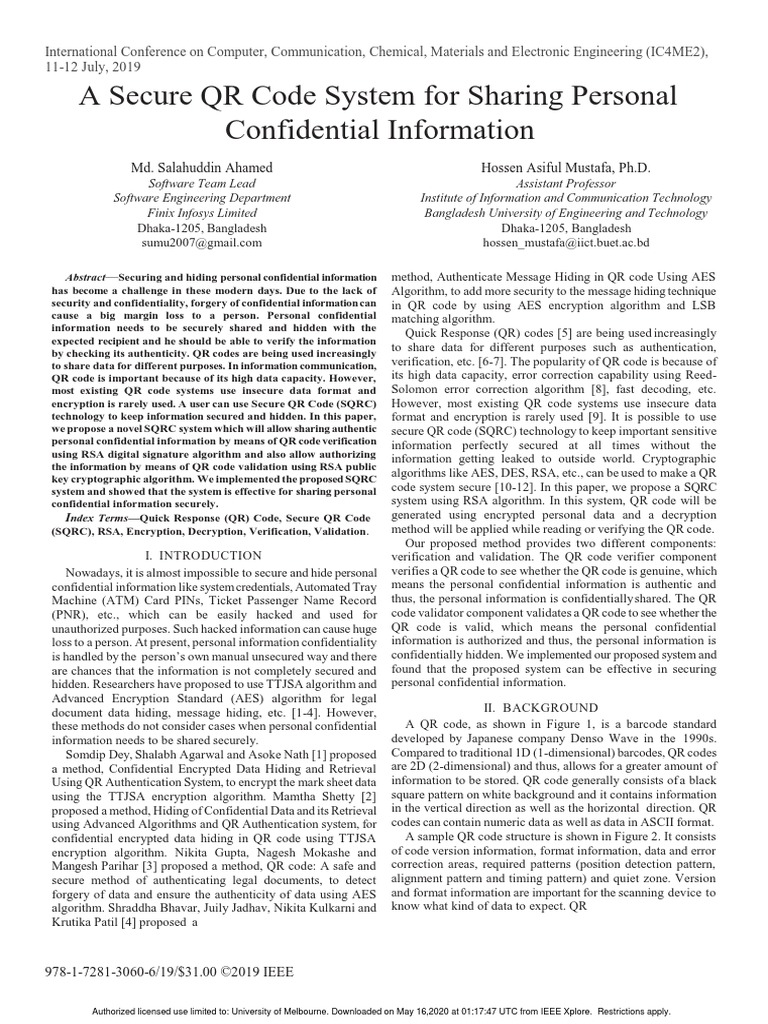 A Secure QR Code System For Sharing Personal Confidential Information | PDF | Cryptography ...