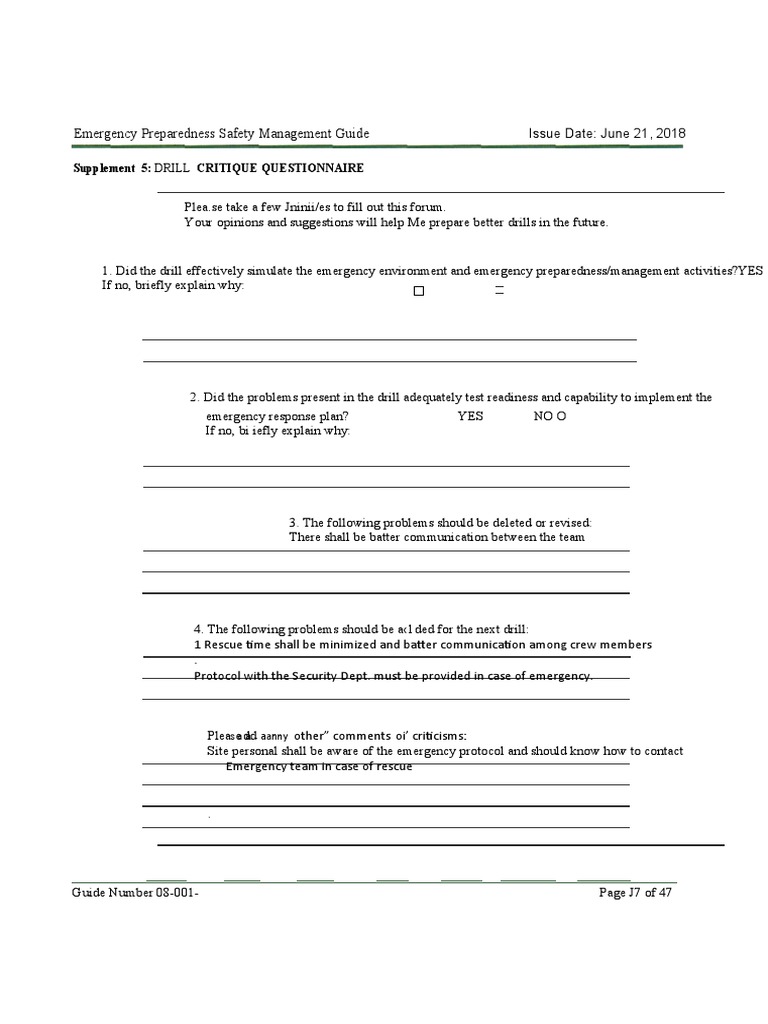 Emergency Response Drill Critique and Summary Log | PDF | Emergency ...