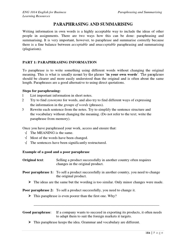 Paraphrasing and Summarising Guide | PDF | Corporate Social ...