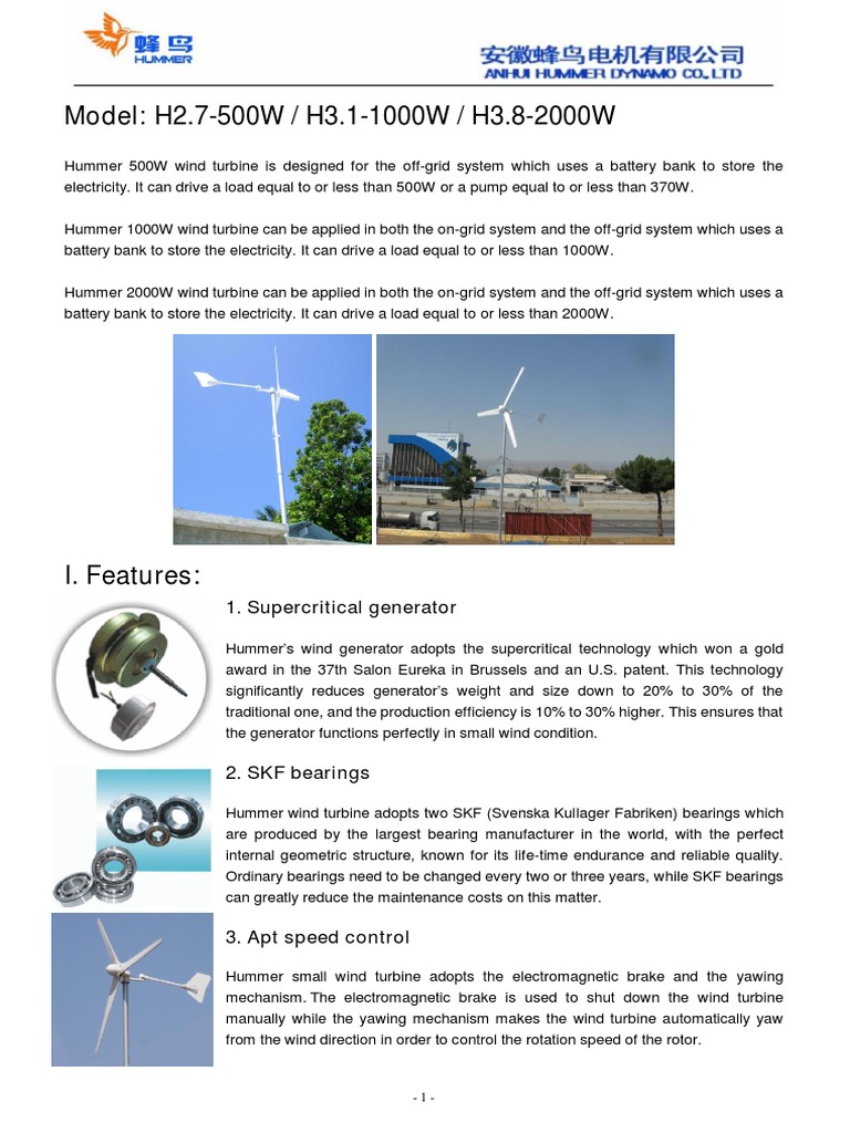 Hummer 1000w Wind Turbines | PDF | Power Inverter | Electric Generator