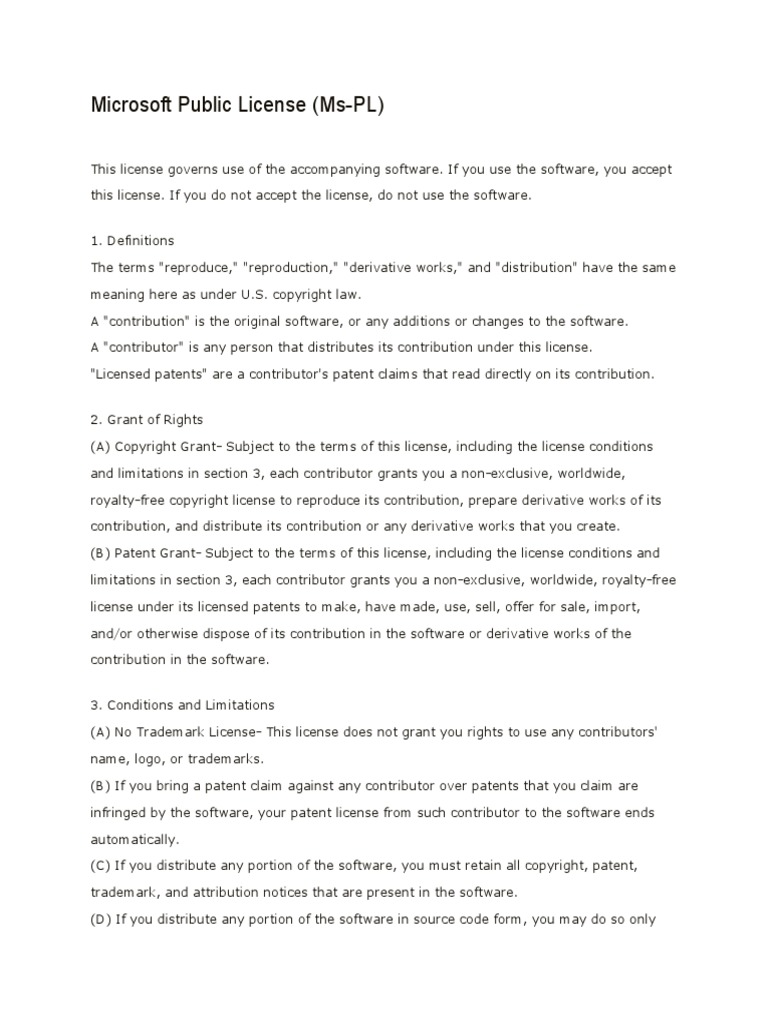 Microsoft Public License - License | PDF | License | Derivative Work