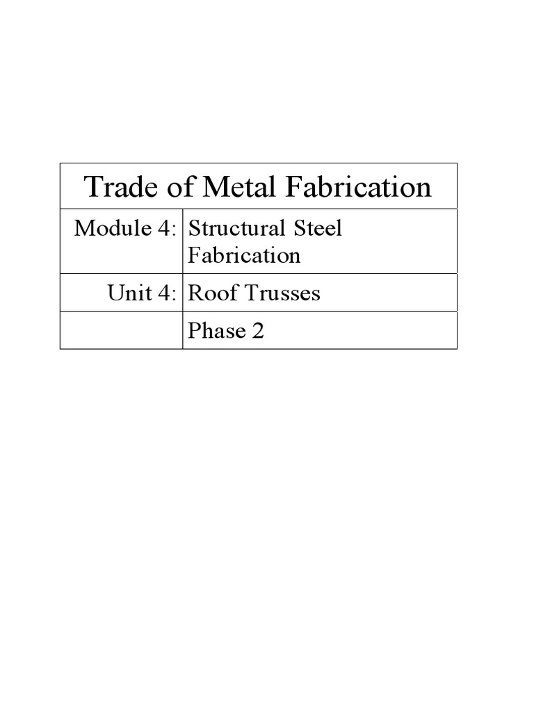 Trade of Metal Fabrication: Module 4: Structural Steel Fabrication Unit 4: Roof Trusses Phase 2 ...