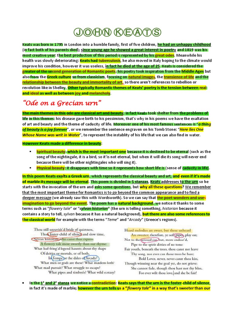 Ode On A Grecian Urn | PDF | John Keats | Poetry