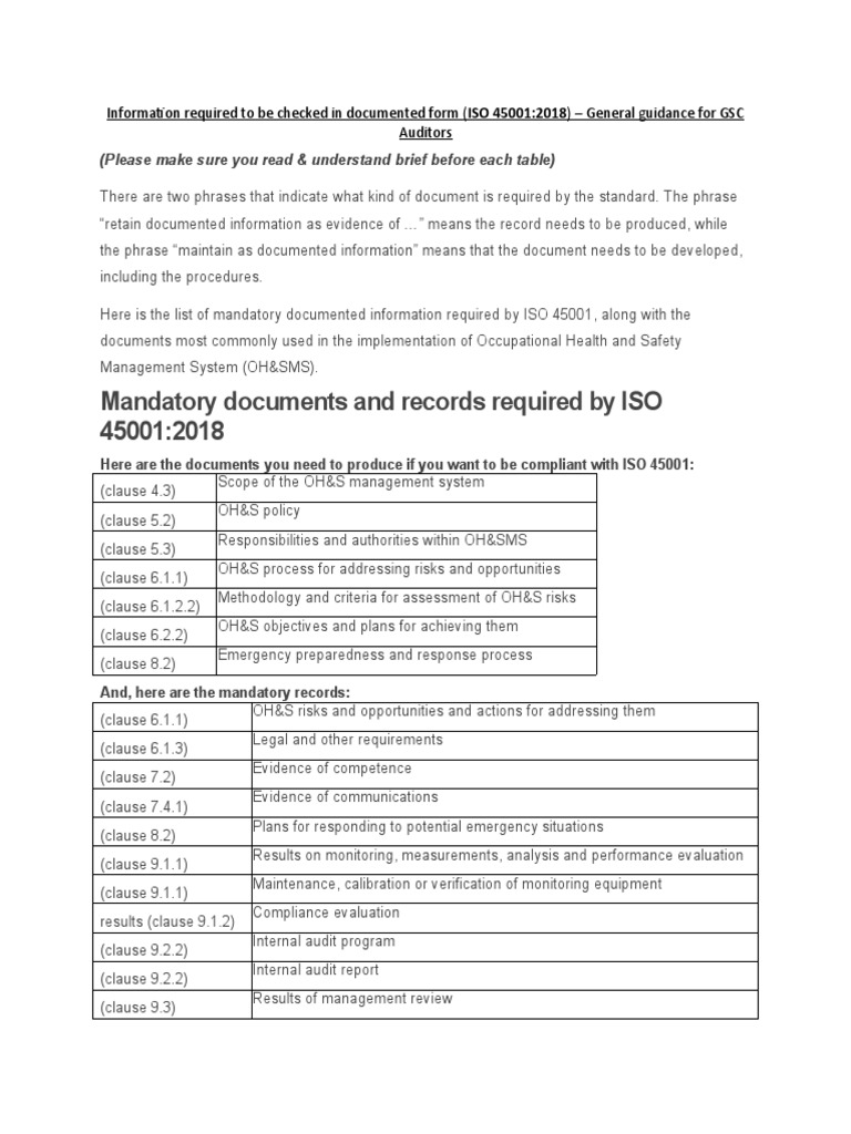 ISO 45001:2018 Documentation Guide | PDF | Internal Audit | Audit