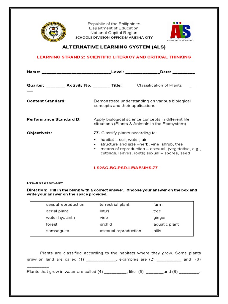 Classification of Plants in ALS 2.0 | PDF | Plant Reproduction | Plants