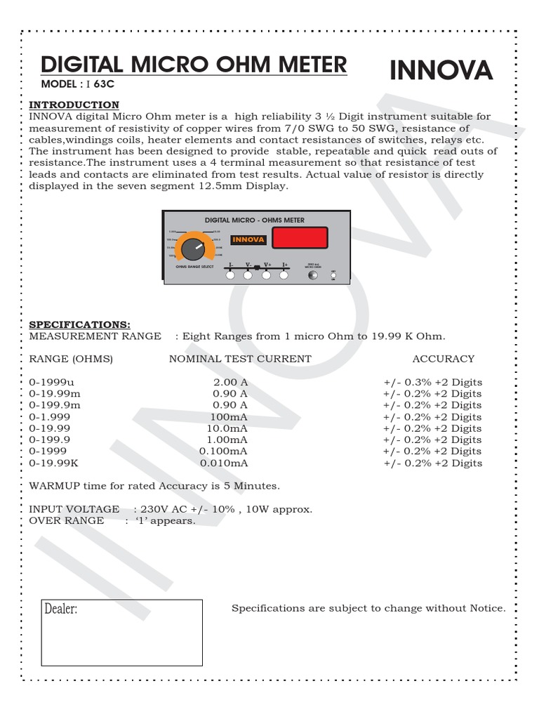Digital Resistance Meter - Innova I63C | PDF | Electrical Resistance ...