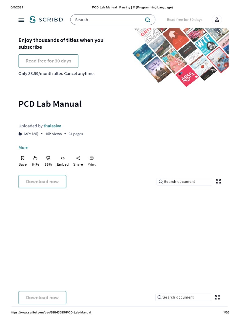 Pcd Lab Manual Parsing C Programming Language Pdf Compiler Parsing 