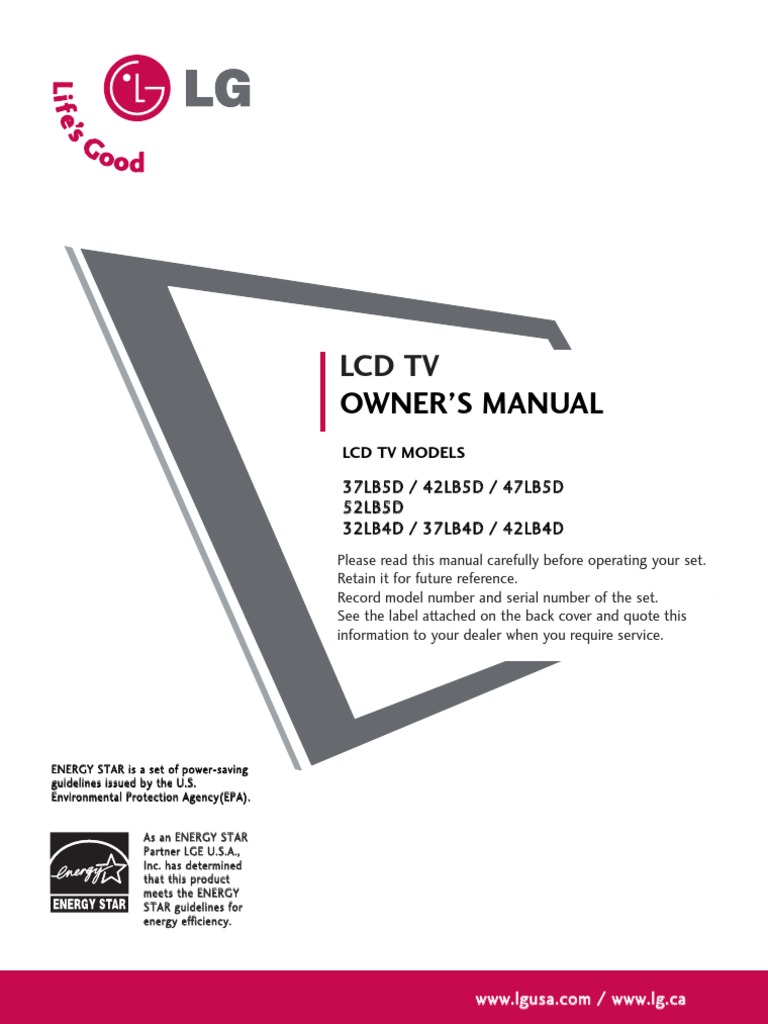 LG-TV 37LB5D Manual | PDF | Hdmi | Television