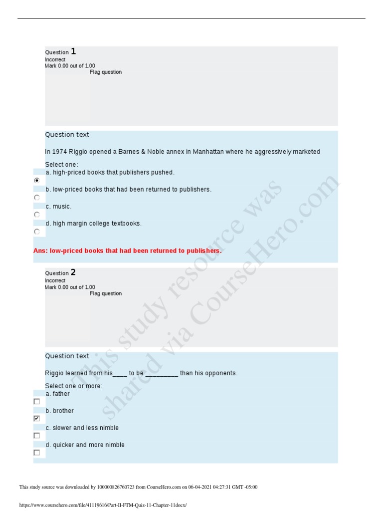 Part II FTM Quiz 11 Chapter 11 | PDF | Barnes & Noble | Marketing