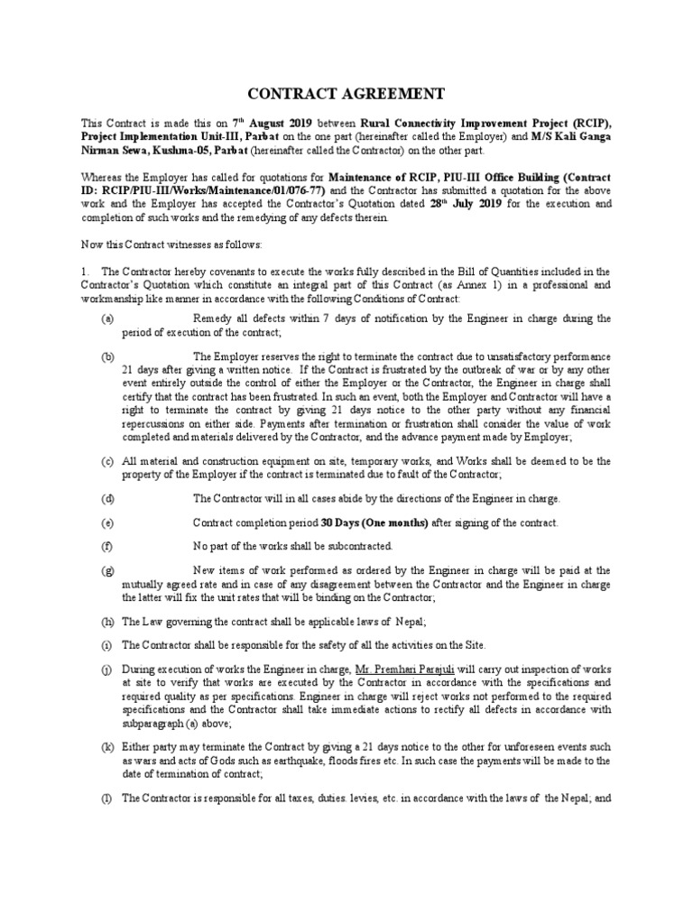 Agreement | PDF | General Contractor | Specification (Technical Standard)