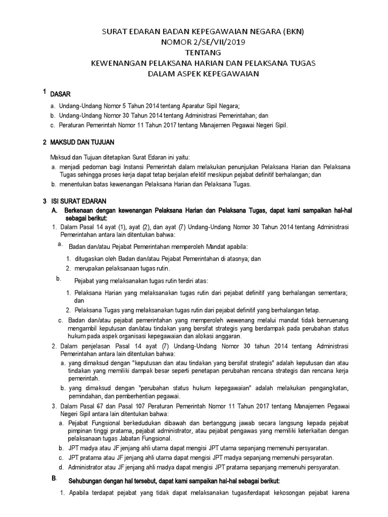 Surat Edaran Badan Kepegawaian Negara | PDF