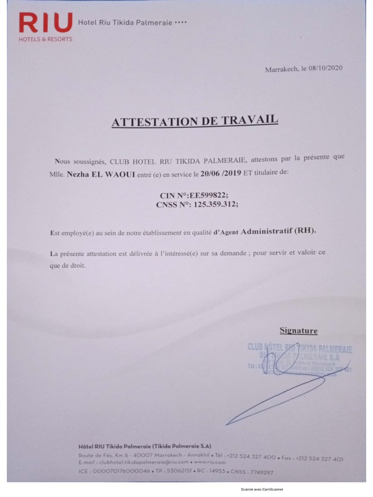 Attestation de Travail | PDF