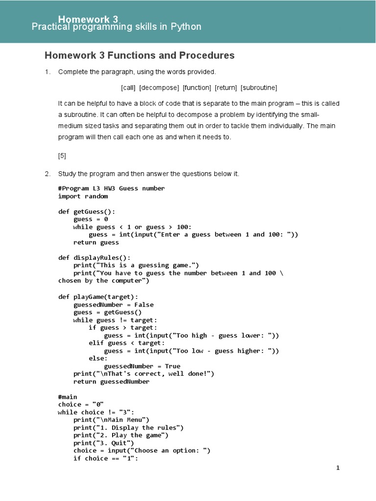 Miguel Opython Skills Homework 3 Pdf Subroutine Parameter Computer Programming