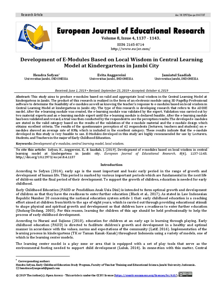 Development Of E Module Pdf Learning Early Childhood Education