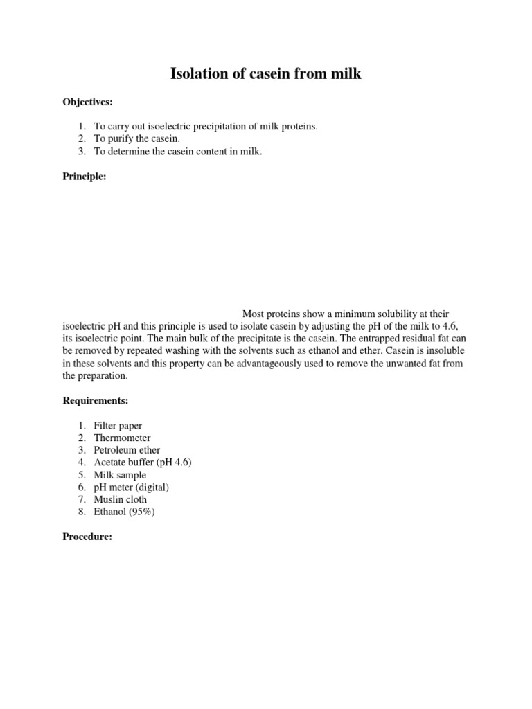 Casein Isolation from Milk Experiment | PDF