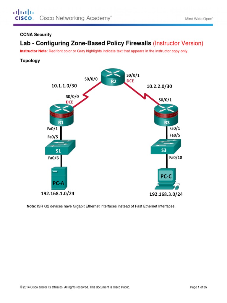 4.4.1.1 Lab - Configuring Zone-Based Policy Firewalls - Instructor | PDF | Router (Computing ...