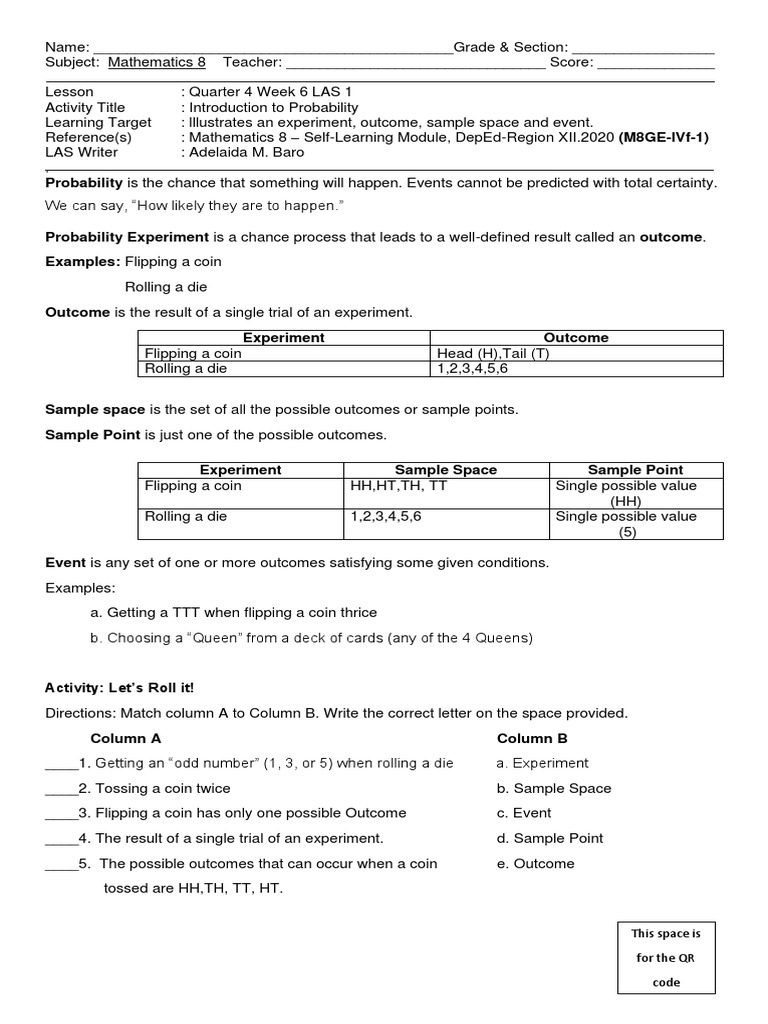 LAS Math8 Q4 Week6 LAS1 Final | PDF | Probability | Methodology