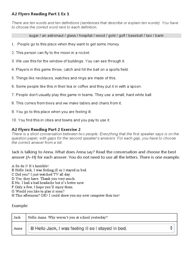 A2 Flyers Reading Part 1 Ex 1 | PDF | Chicken | Egg