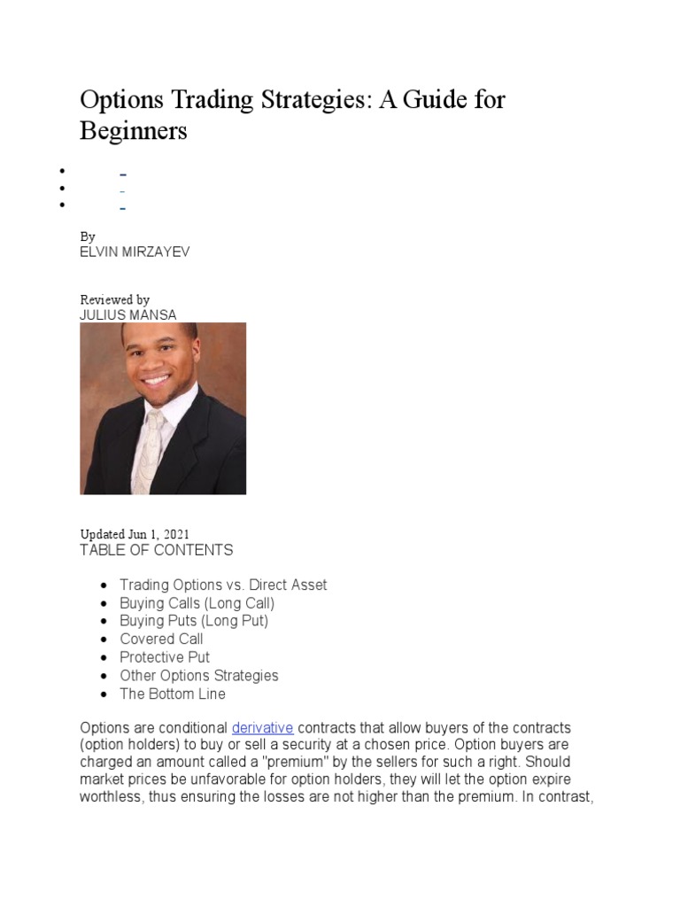 Options Trading Strategies: A Guide For Beginners: Elvin Mirzayev | PDF ...