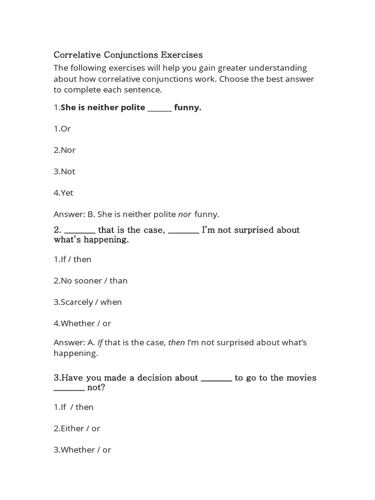 Correlative Conjunctions Exercises | PDF