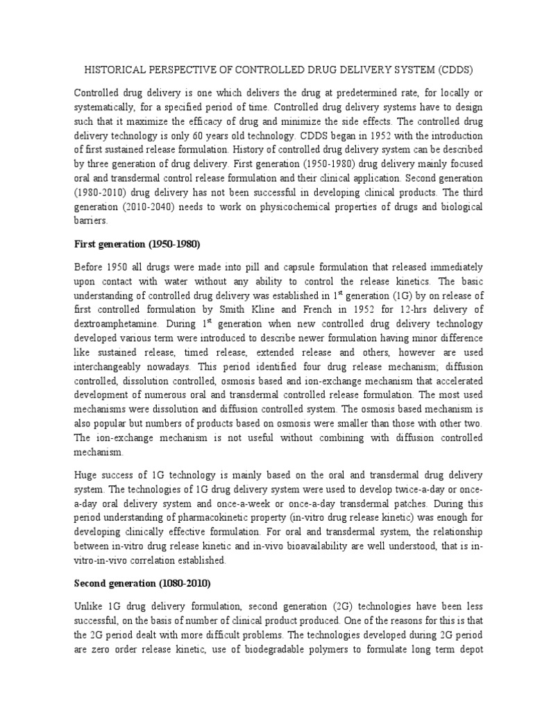 Historical Perspective of CDDS | PDF | Pharmaceutical Formulation | Pharmacokinetics