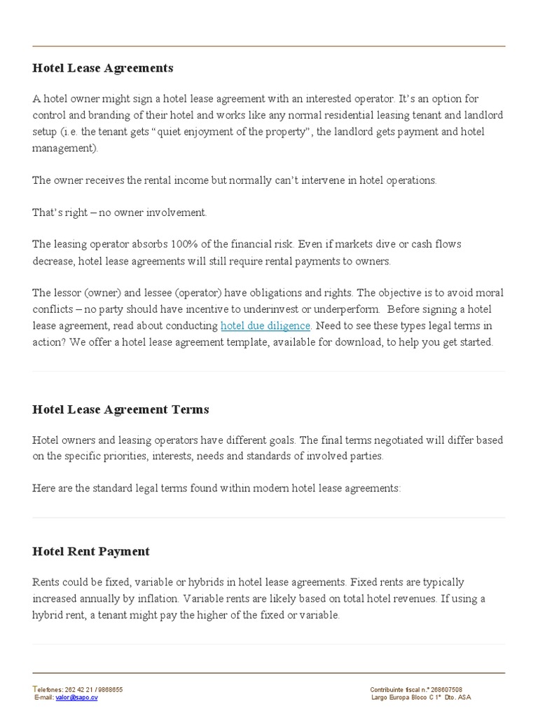 Hotel Lease Agreement | PDF | Lease | Renting