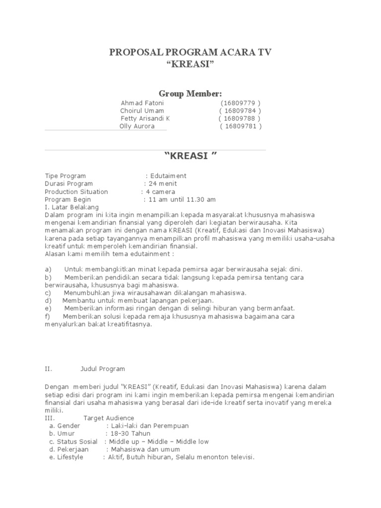 Proposal Program Acara TV | PDF