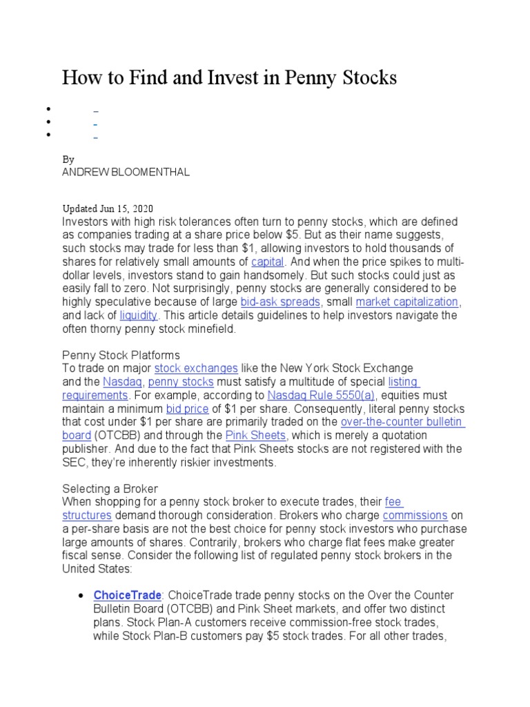 Investing in Penny Stocks: A Guide | PDF | Stocks | Over The Counter ...