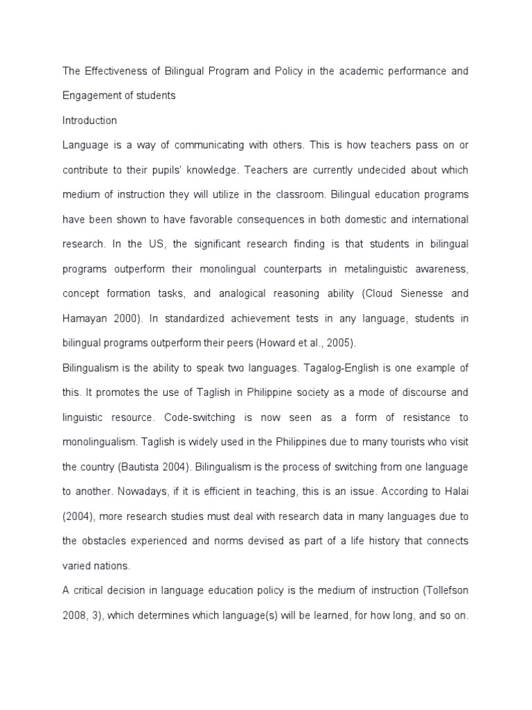 The Effectiveness of Bilingual Program and Policy in The Academic ...