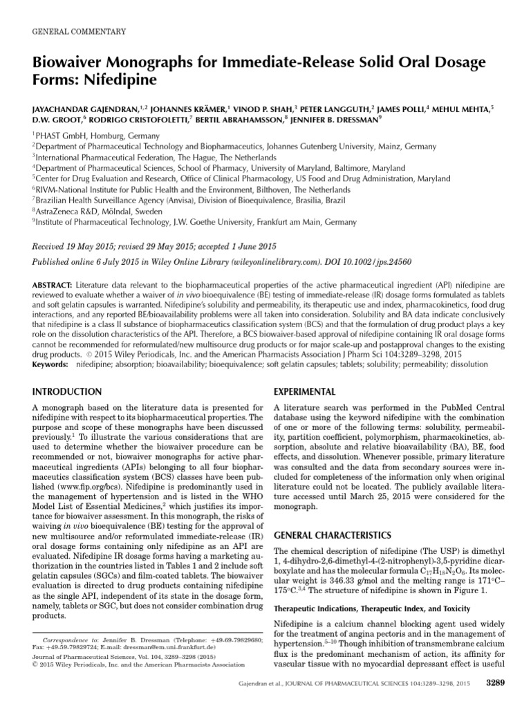 Biowaiver Monographs For Immediate-Release Solid Oral Dosage Forms ...