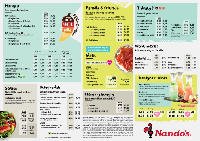 Nando's Zimbabwe Menu and Prices 2025 | PDF | Drink | Hamburgers