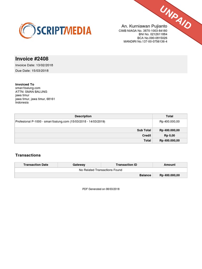 Invoice for web hosting service for SMAN BALUNG | PDF | Accounting ...
