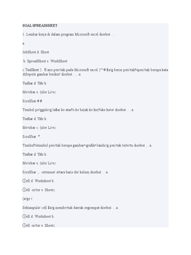 Soal Spreadsheet | PDF | Metode & Bahan Ajar | Komputer